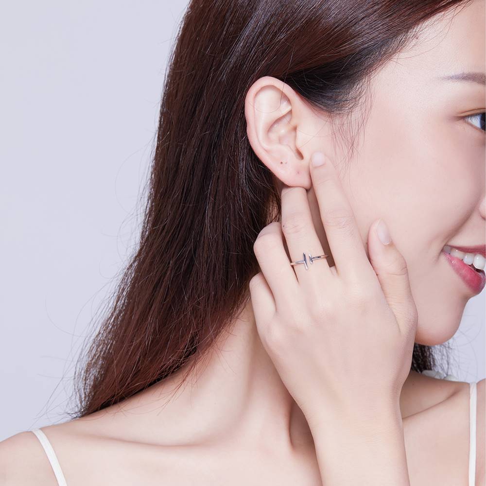 Inel reglabil din Argint placat cu Rodiu, Paralel Lines - eMAG.ro