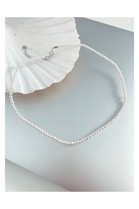 Colier la baza gatului din perle naturale de cultura albe de 3 mm cu ...