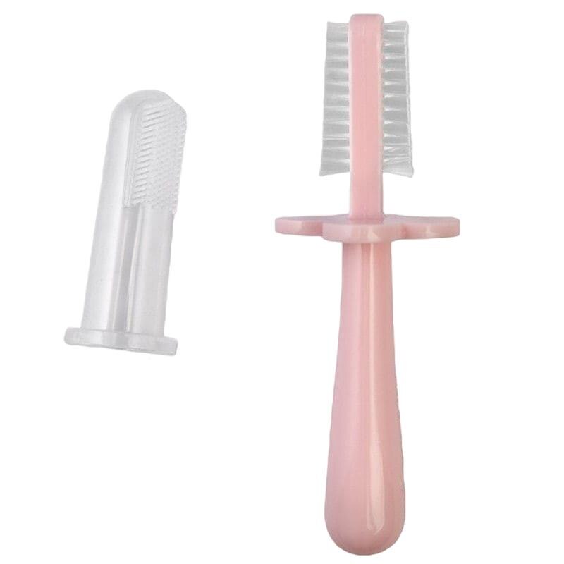 Set periuta si degetar pentru copii, Grabease, 3-6 luni, Roz/alb - eMAG.ro