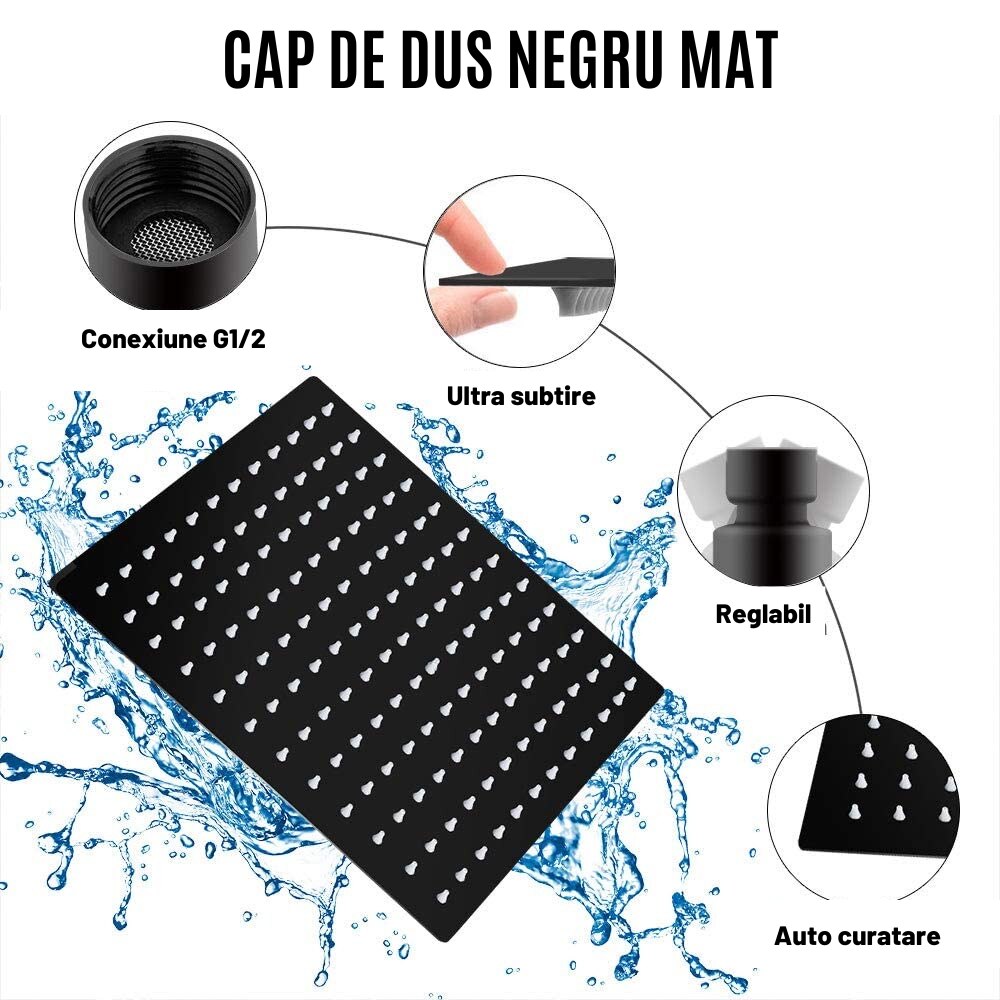 Cap de dus patrat, ultra slim, model ploaie, 30 x 30 cm, fabricat din ...