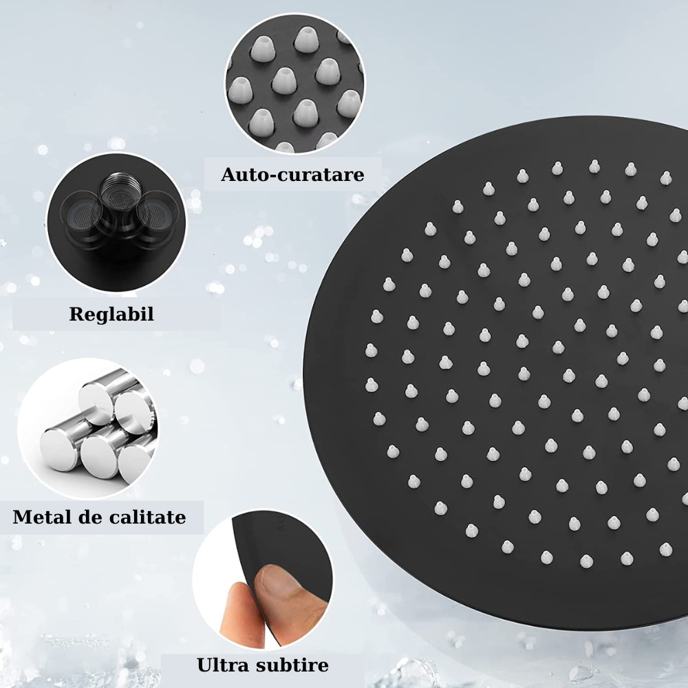 Cap de dus rotund, ultra slim, model ploaie, 30 x 30 cm, fabricat din ...