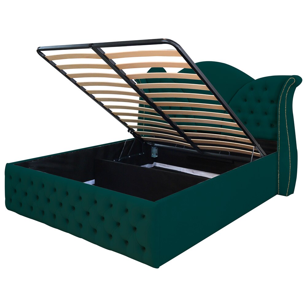 Pat dublu tapitat model Florida 140/200 cm culoare verde cu somiera ...