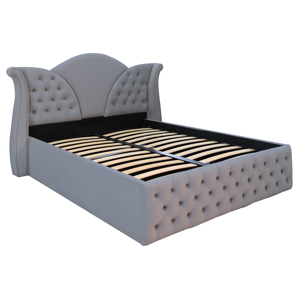 Pat dublu tapitat model Florida 140/200 cm culoare gri deschis cu ...