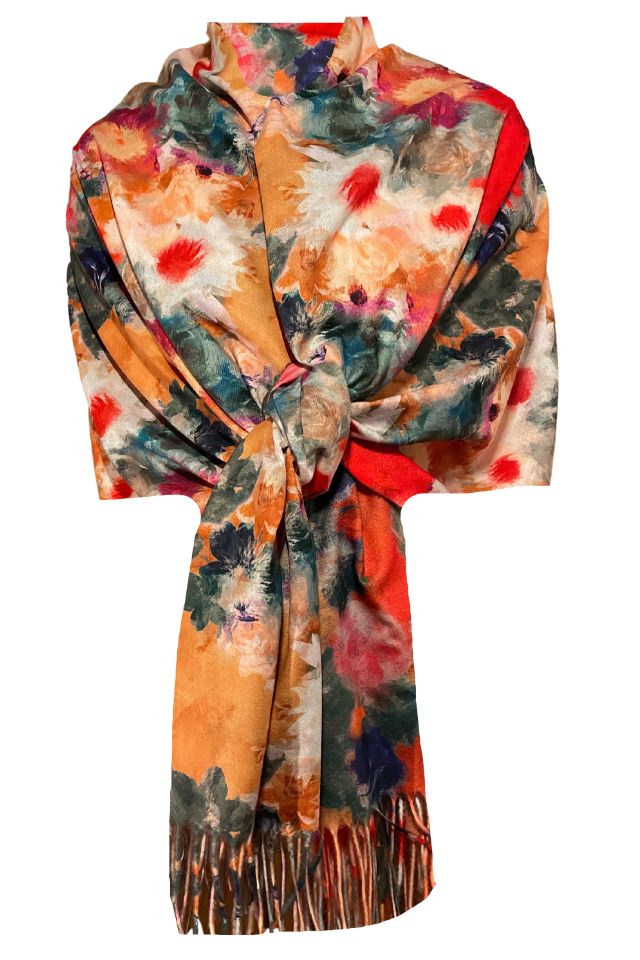 Fular casmir dama F, Dacali, maro/rosu, 180 x 70 cm - eMAG.ro