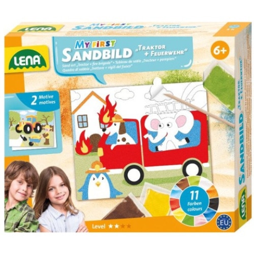 Set planse de colorat cu nisip Lena - Tractor si masina de pompieri ...