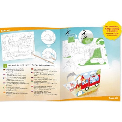 Set planse de colorat cu nisip Lena - Tractor si masina de pompieri ...