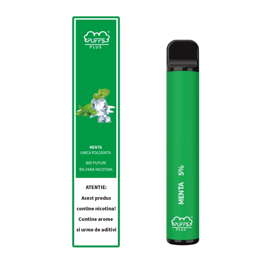 Kit tigara electronica Puff Plus 800 pufuri Menta 5% nicotina 3.2 ml ...