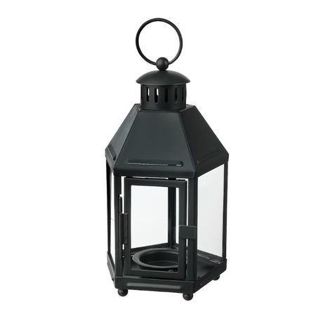 Felinar decorativ negru, din otel, cu sticla si usita pentru lumanare ...