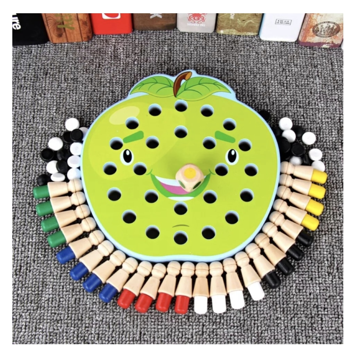 Joc Montessori 2 in 1, de memorie Memory Chess si tintar, Marul verde ...