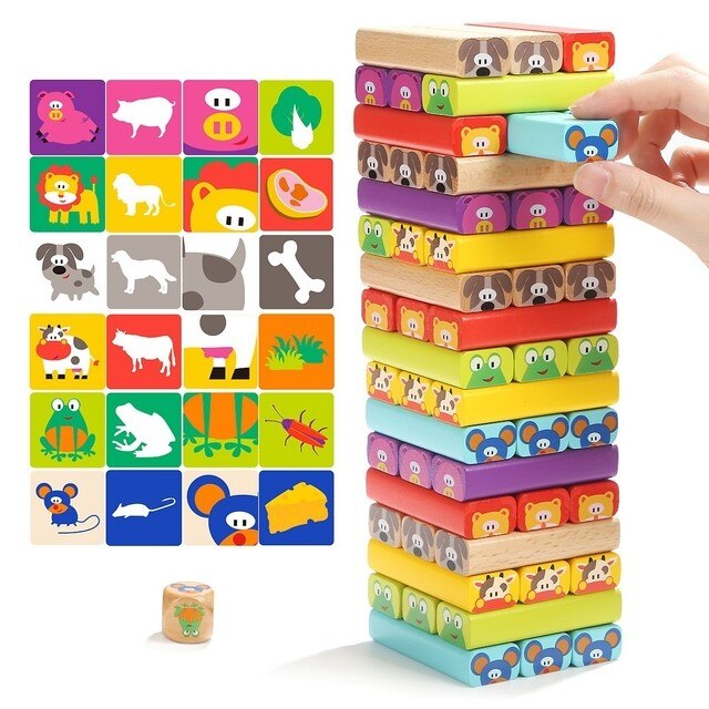 Дървена игра тип Jenga, Big Colored Animals Unstable Tower - eMAG.bg
