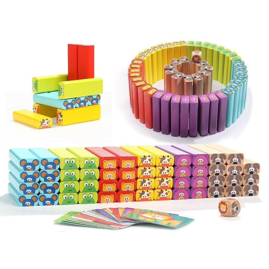 Joc din lemn tip Jenga, Turnul Instabil Big Coloured Animals - eMAG.ro