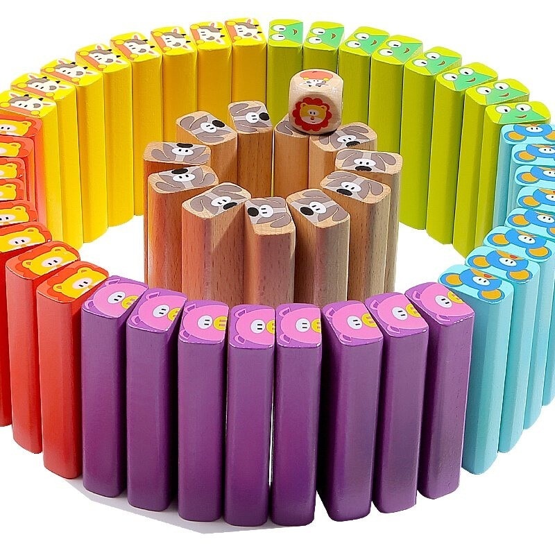Joc din lemn tip Jenga, Turnul Instabil Big Coloured Animals - eMAG.ro