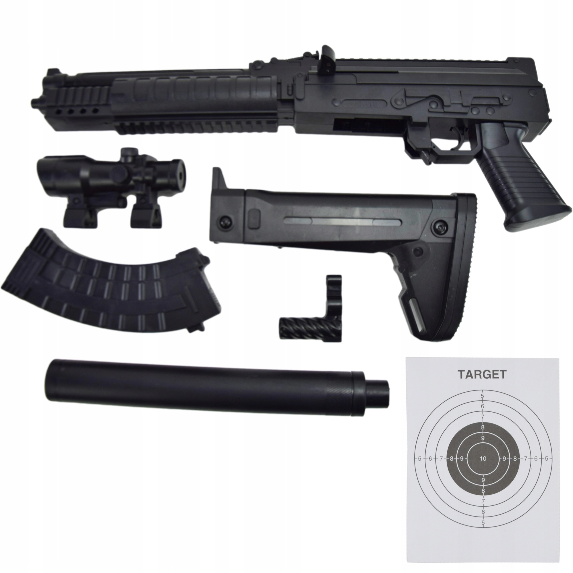 Pusca automata de jucarie cu amortizor de zgomot, plastic, 18+, negru ...