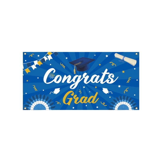 Banner absolvire Lamek, poliester, alb/albastru/auriu, 90 x 182,5 cm ...