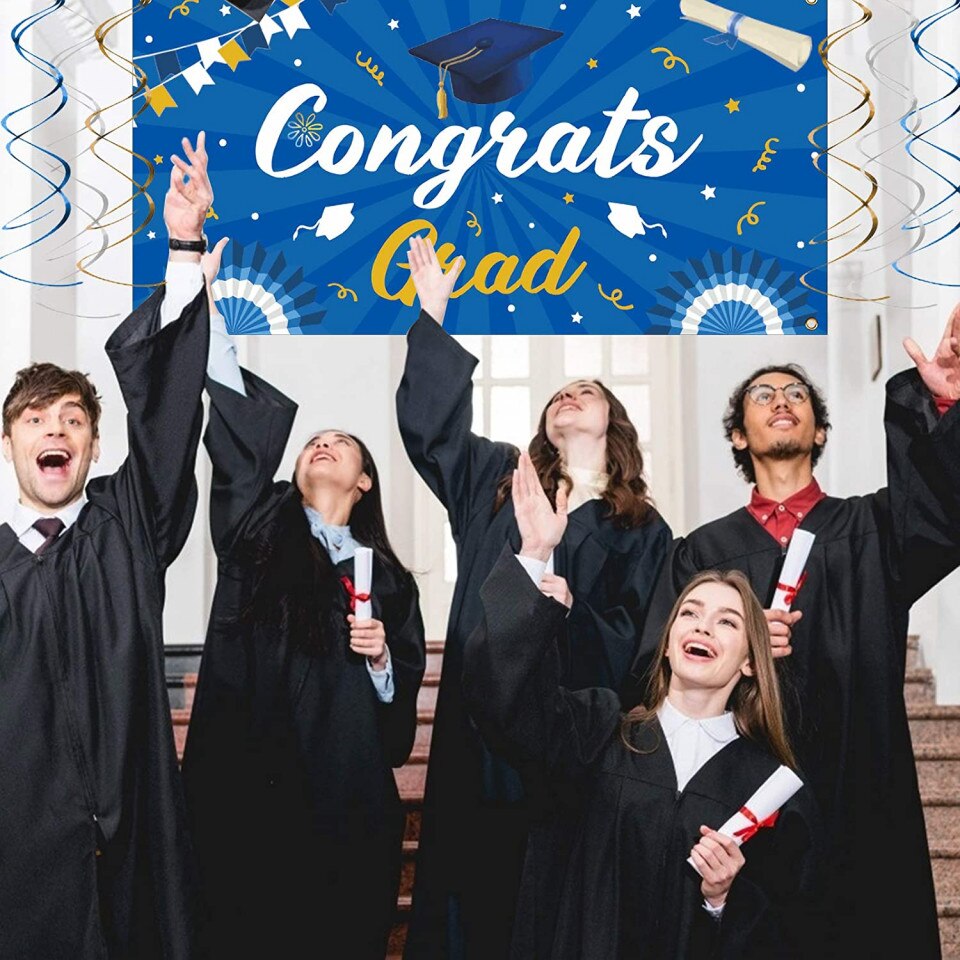 Banner absolvire Lamek, poliester, alb/albastru/auriu, 90 x 182,5 cm ...