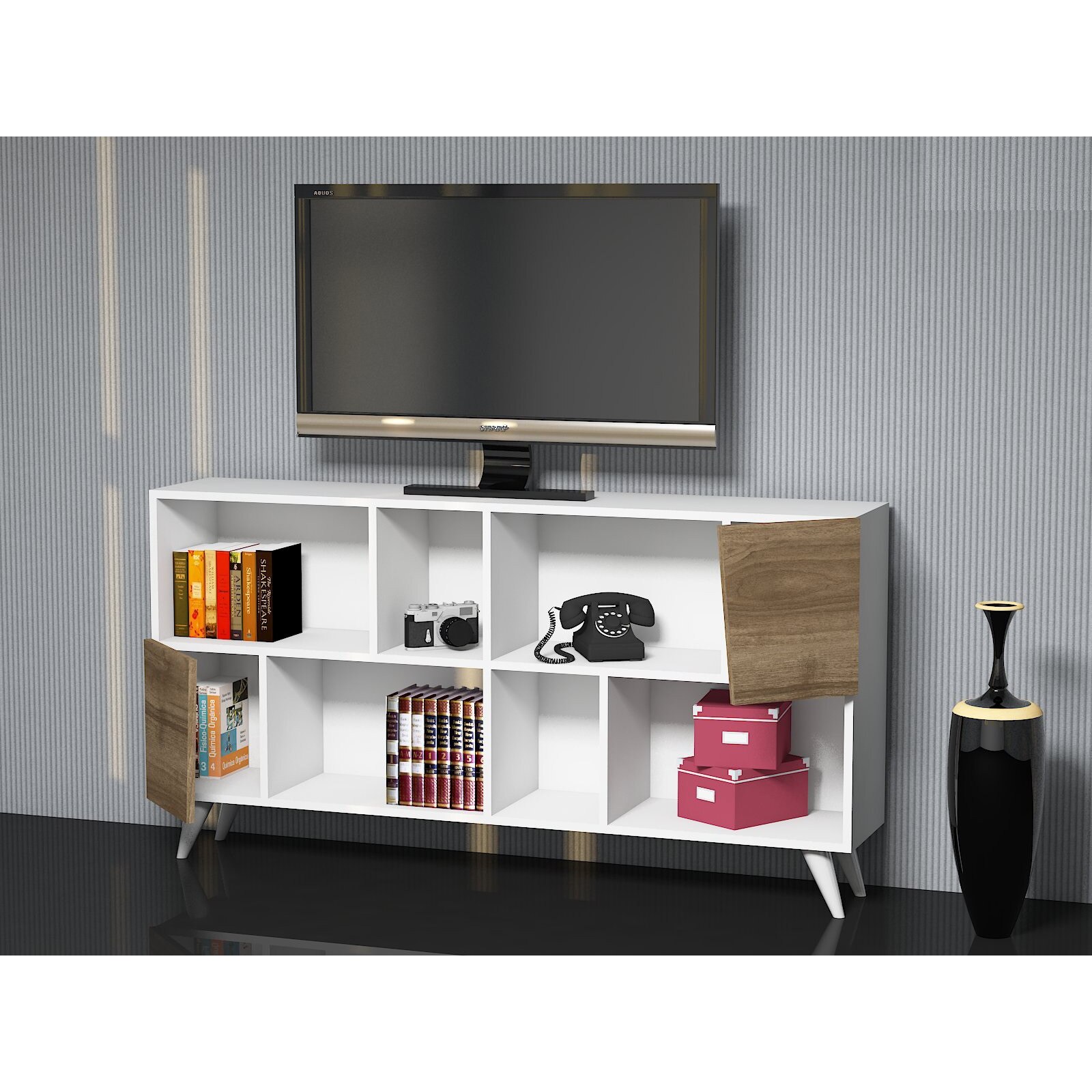 Comoda Tv Pion alb-nuc ,30x160x84 cm - eMAG.ro