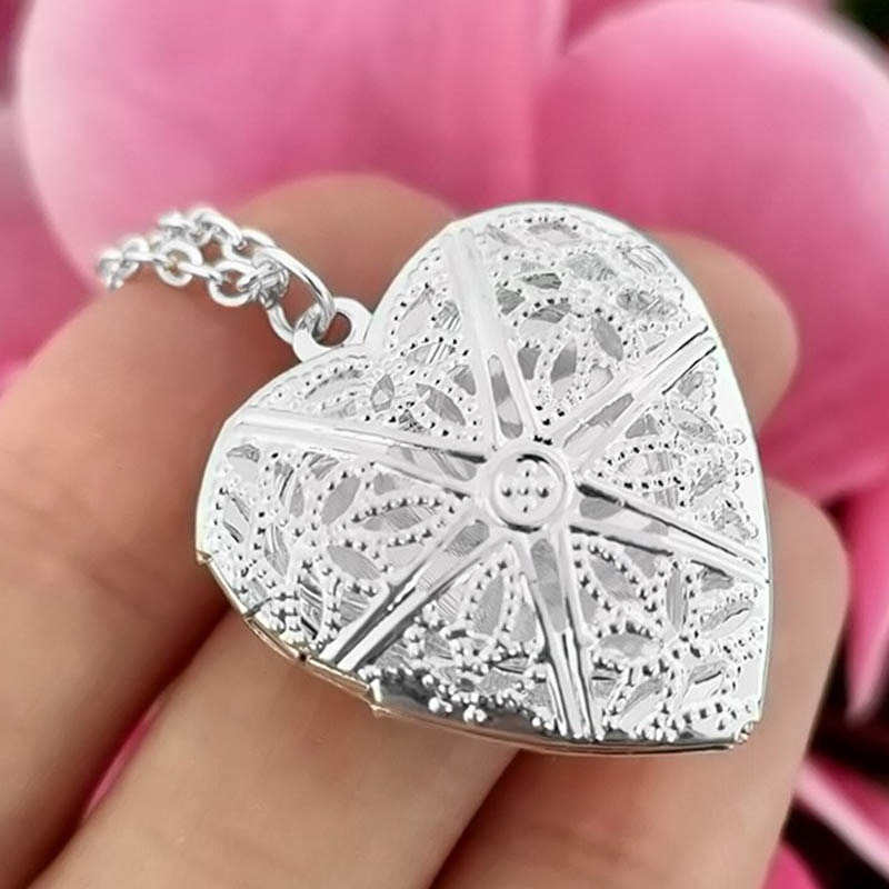 Colier placat cu argint cu inima deschisa. pandantiv cu spatiu pentru o ...