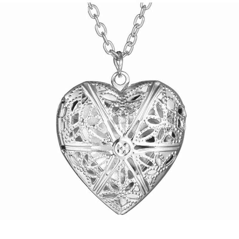 Colier placat cu argint cu inima deschisa. pandantiv cu spatiu pentru o ...