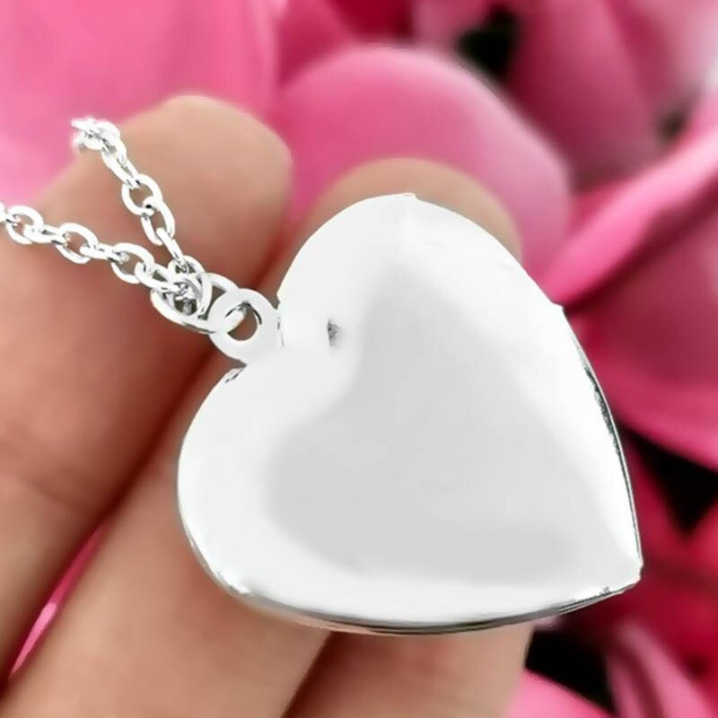 Colier placat cu argint cu inima deschisa. pandantiv cu spatiu pentru o ...