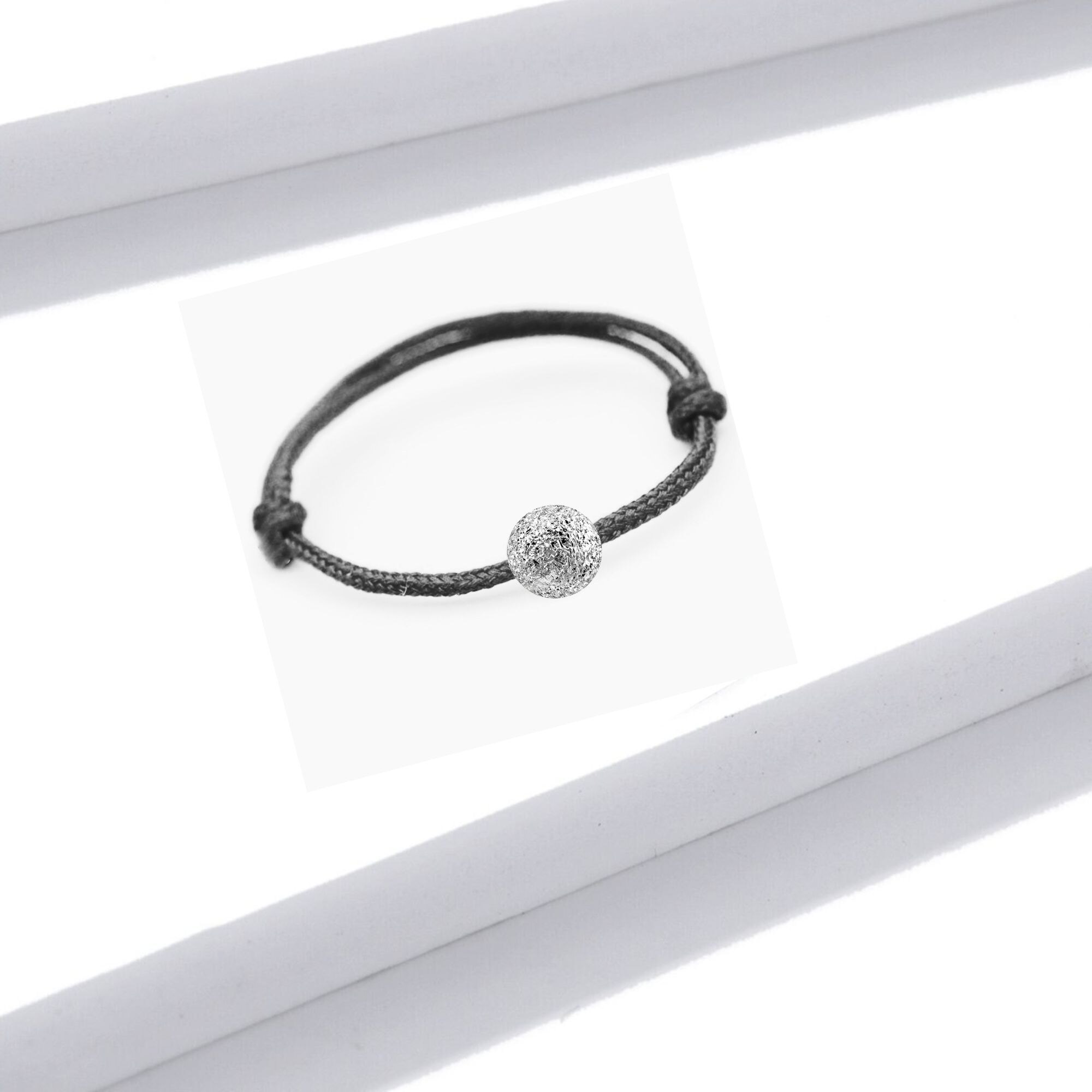 Inel cu Bila Argint 925 Snur Reglabil Negru, GlassIdeas, cu Biluta ...