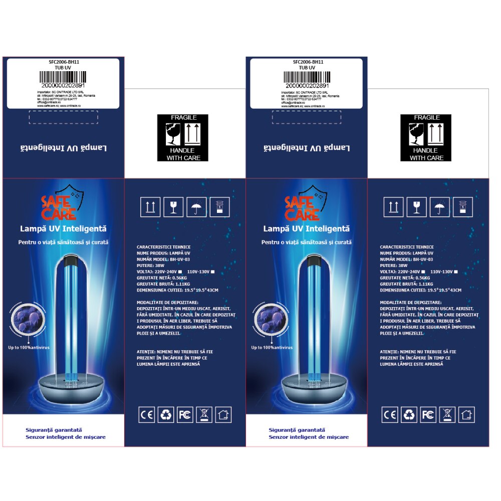 Lampa UVC pentru Sterilizare, cu Ozon, Putere 38W, 60mp, Senzor de Prezenta - eMAG.ro