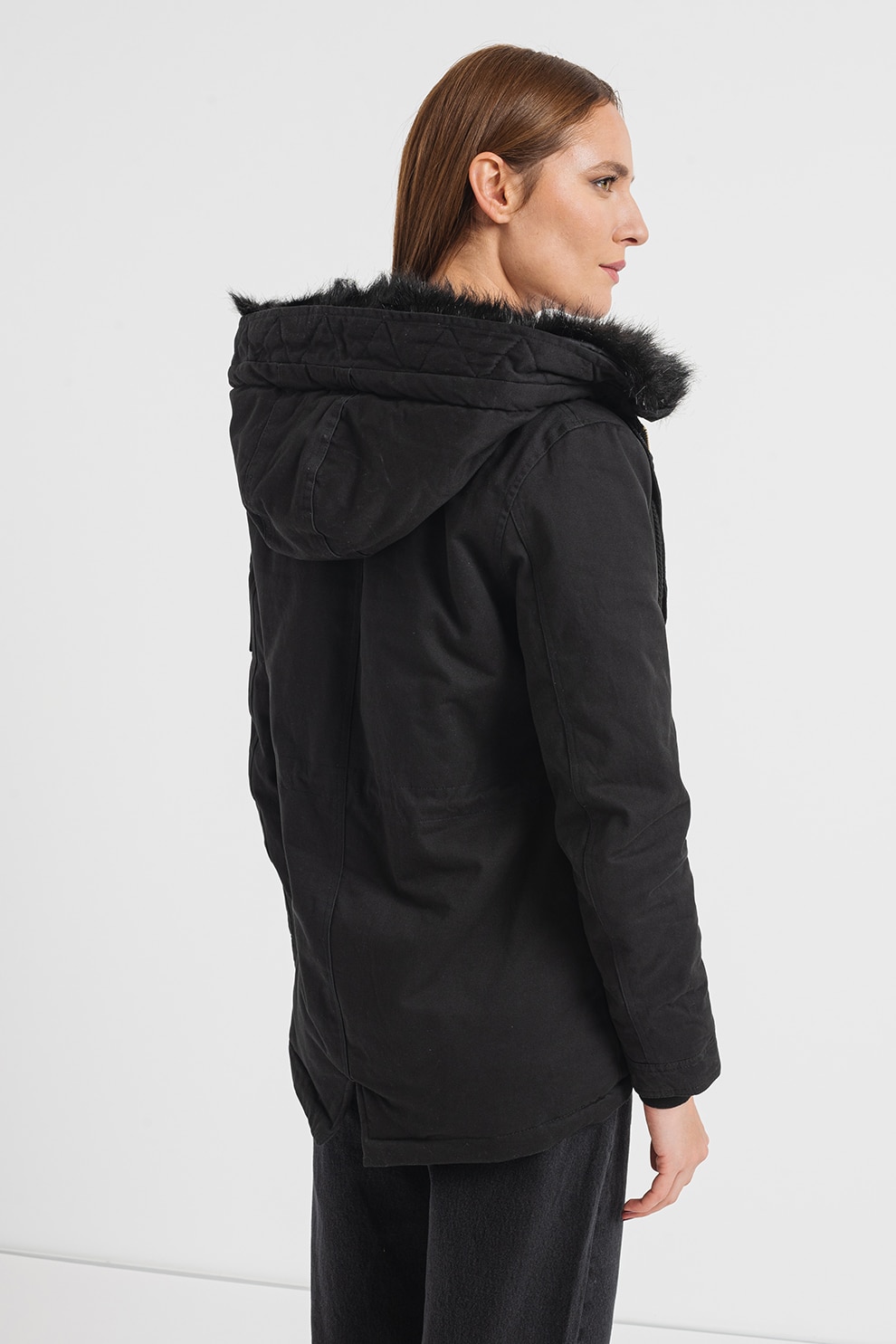 Geo Norway, Geaca parka cu garnitura de blana sintetica Boldina, Negru ...