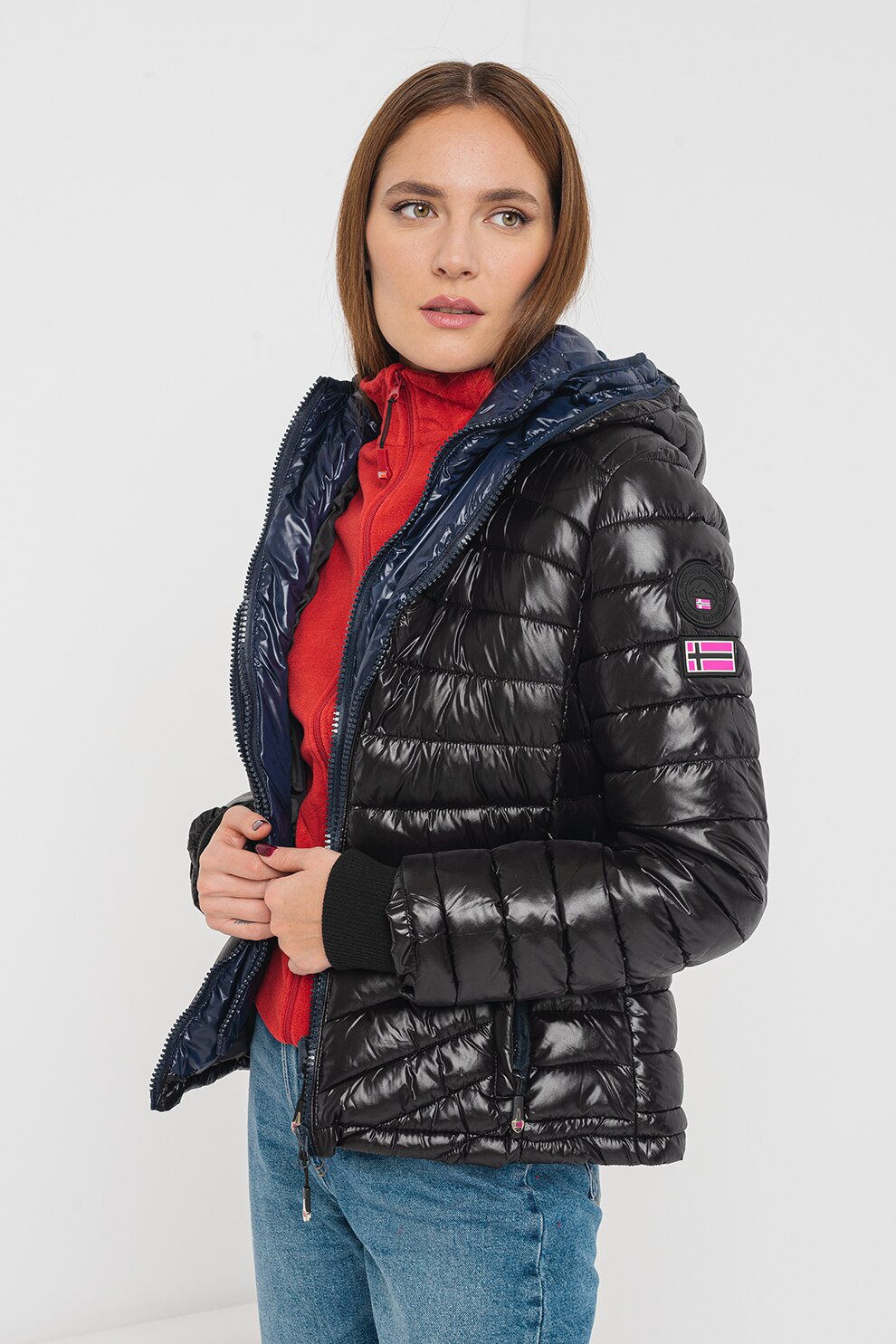 Geo Norway, Капитонирано зимно яке Batoura с качулка и вата, Черен, 3 ...