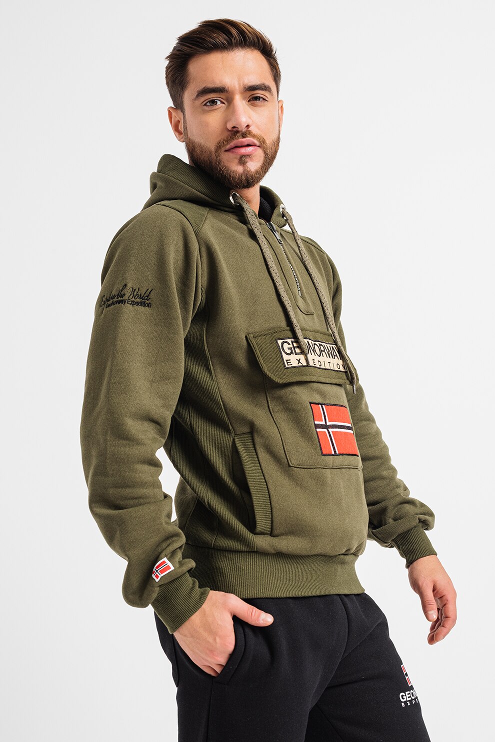 Geo Norway, Hanorac cu snur si logo brodat Gymclass, Rosu, Verde ...