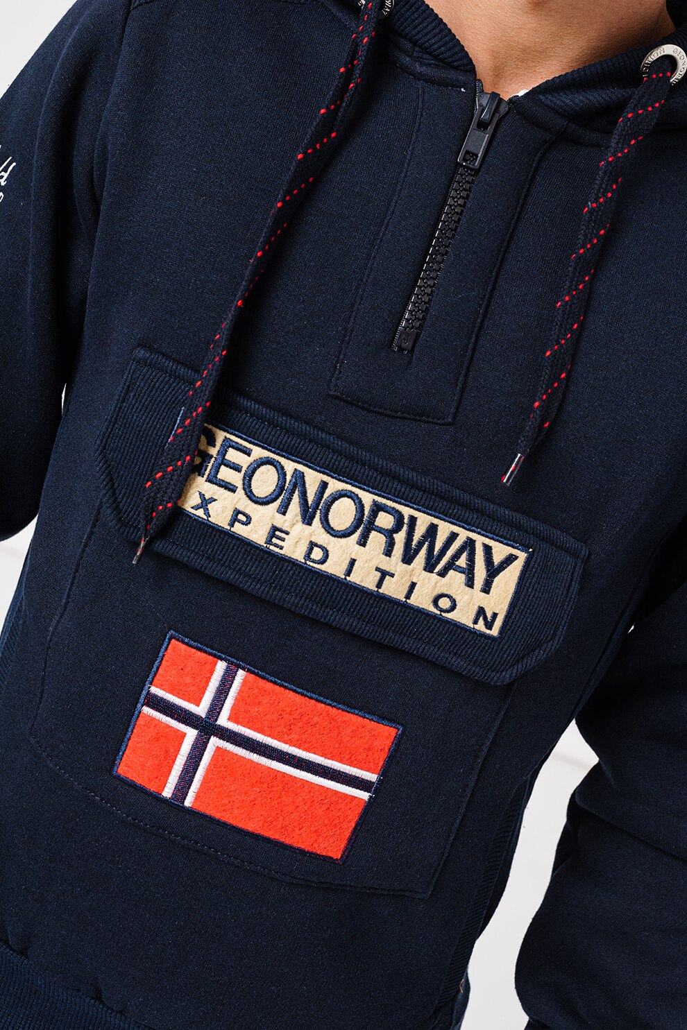 Geo Norway, Худи Gymclass с връзка и бродирано лого, Червен, Тъмносин ...