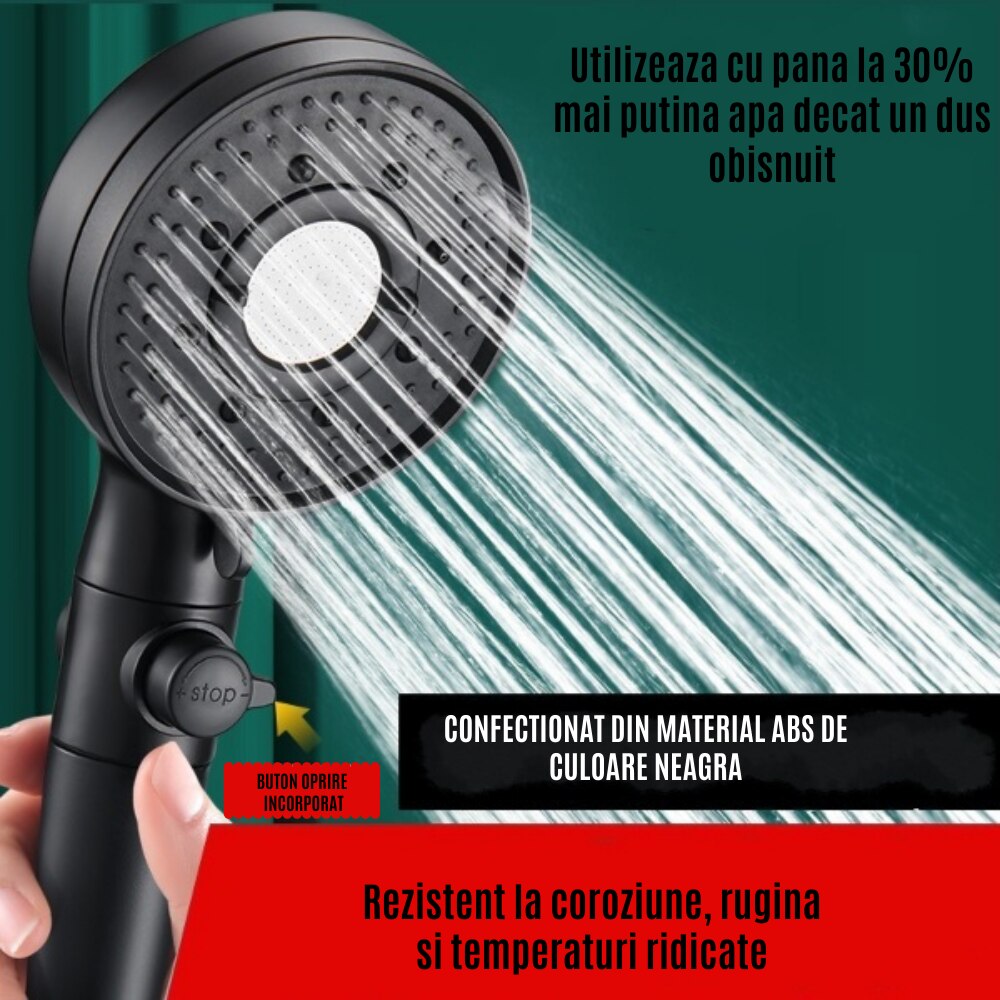 Set dus negru, para dus 3 functii, furtun dus 1.5 m - eMAG.ro