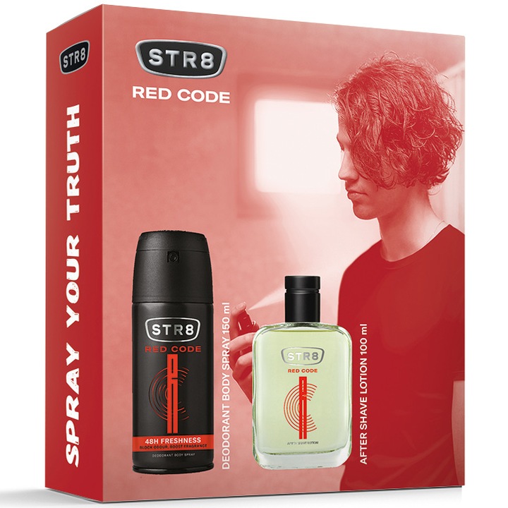 Set cadou STR8 Red Code, Barbati: Lotiune dupa barbierit, 100 ml + Deodorant spray pentru corp ...