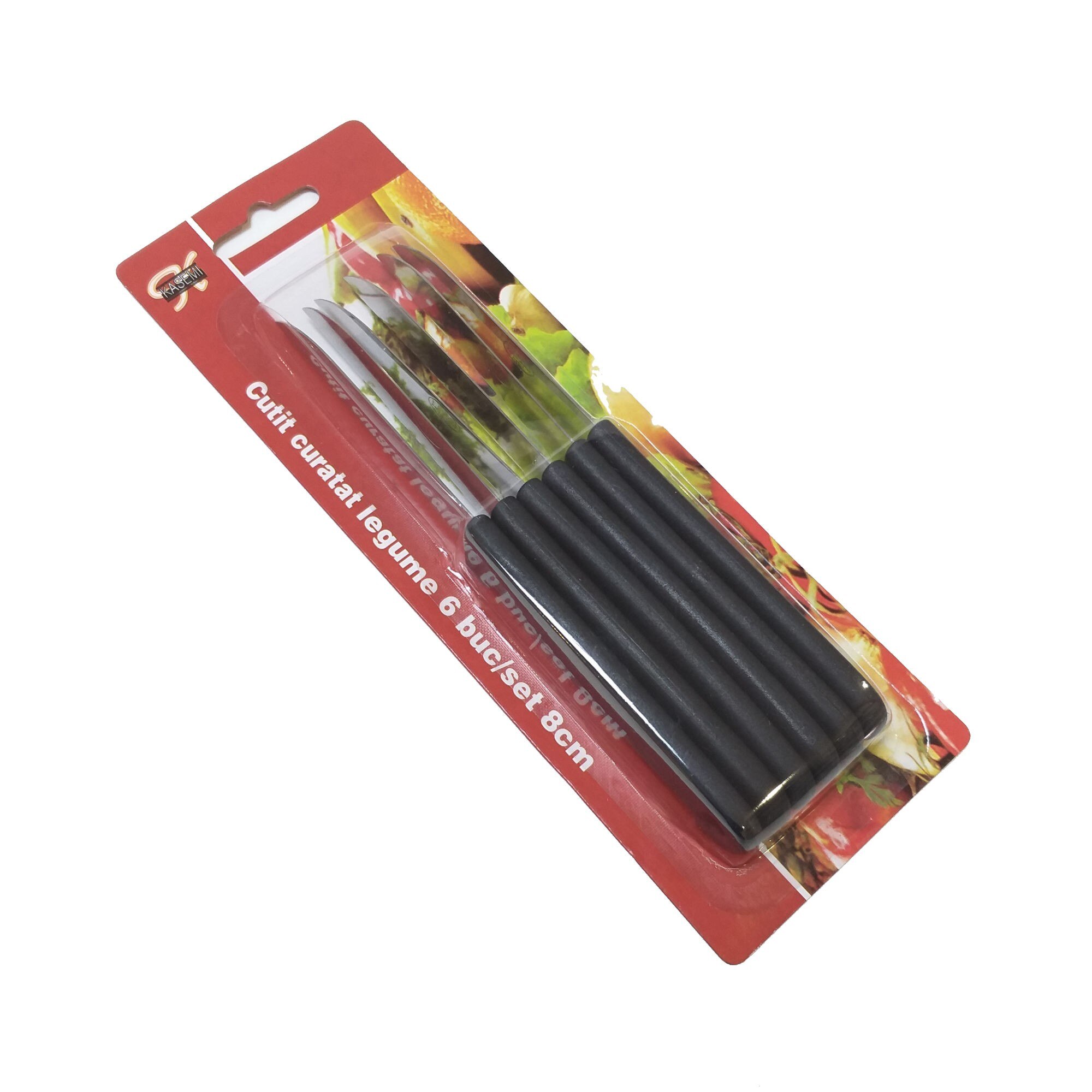 Set 6 cutite pentru curatat legume, Kasemi, inox, plastic, lama 8 cm ...