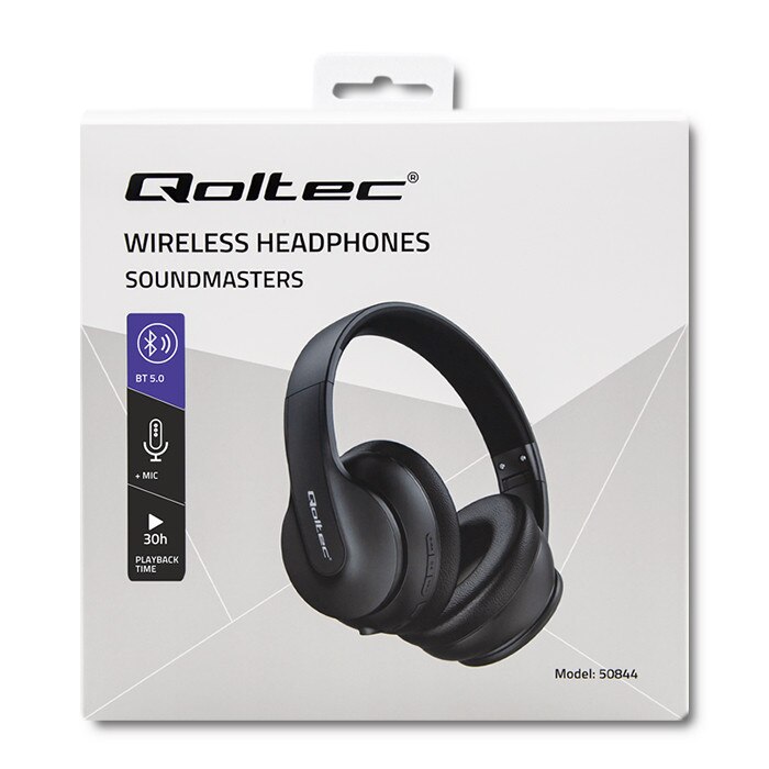Безжични слушалки Qoltec Soundmasters с микрофон, BT 5.0 AB, Black ...
