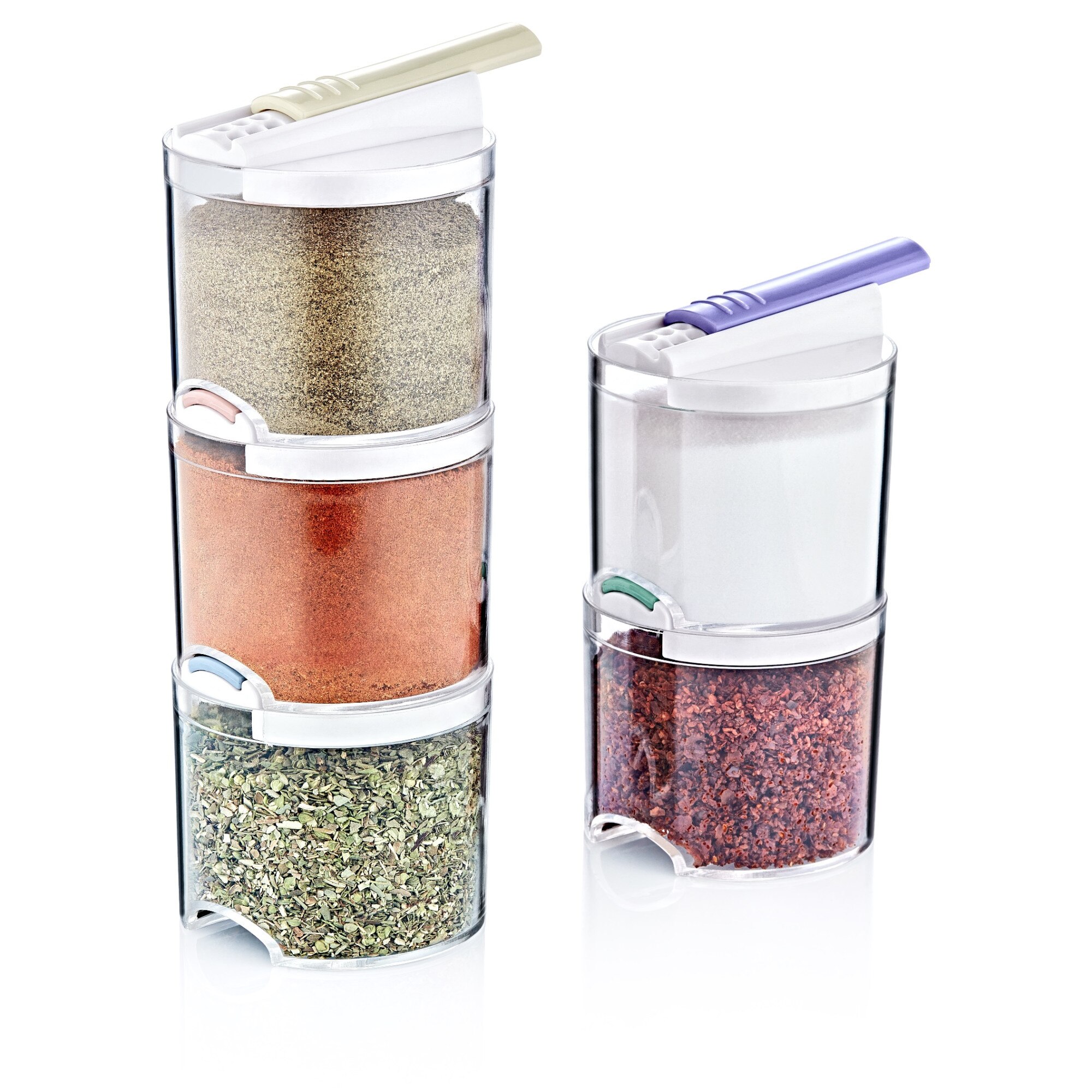 Set 3 recipiente condimente cu capac, dozator, tava de depozitare - eMAG.ro