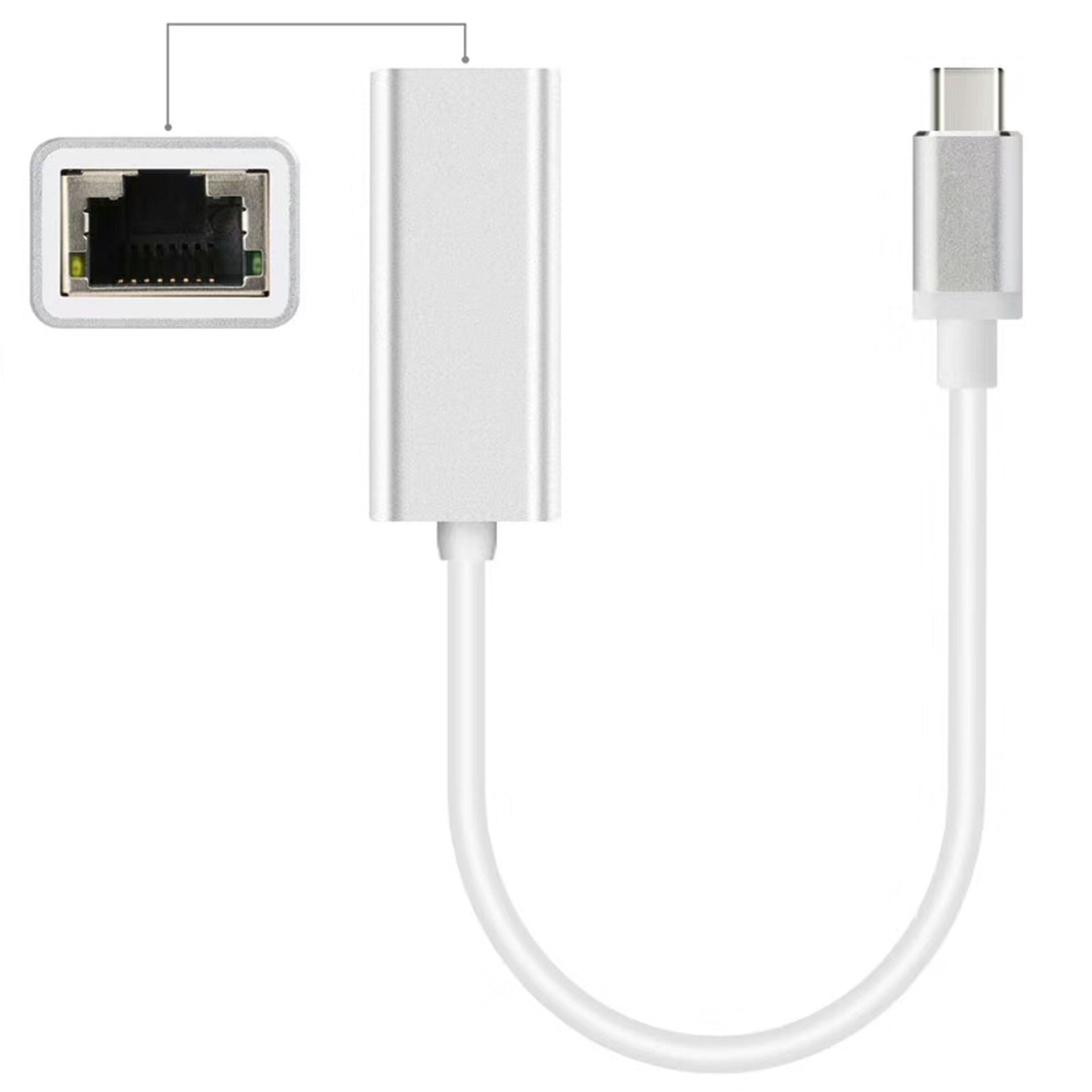 USB-C 3.1 adapterkábel, RJ45 Gigabit Ethernet, 1000 Mbps LAN, ezüst ...