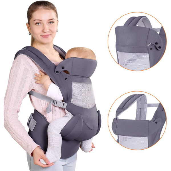 Ергономична раница за бебе Vika Baby®, Тъмно сив - eMAG.bg