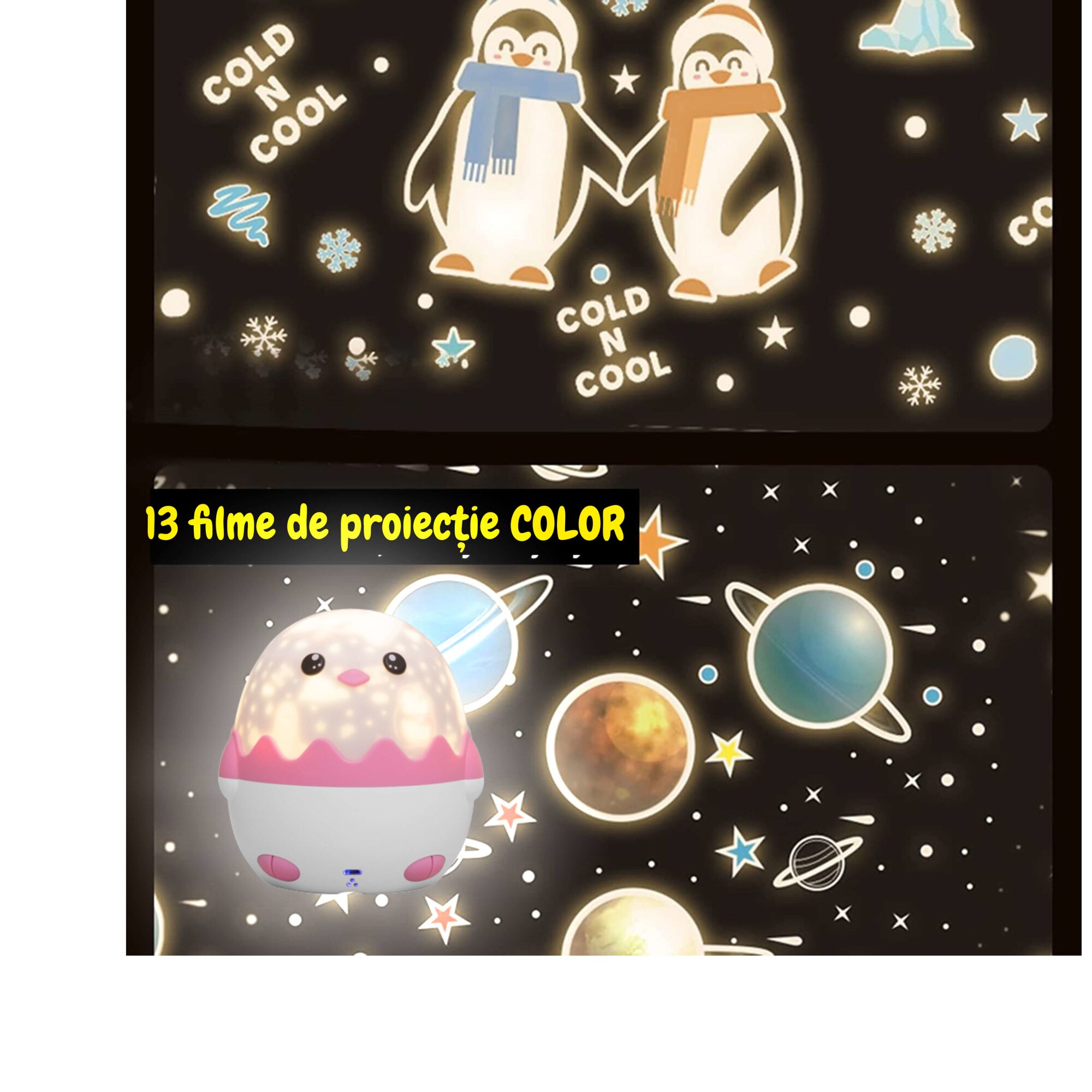 Lampa muzicala pentru copii cu telecomanda si proiector, portabila ...