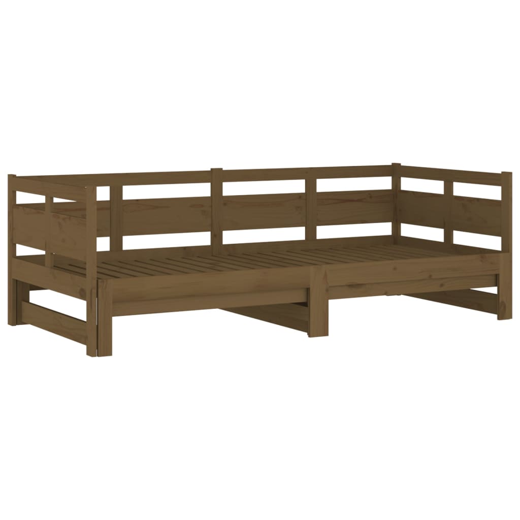 Pat de zi extensibil vidaXL, maro miere, 203,5 x 181 x 66 cm, lemn ...