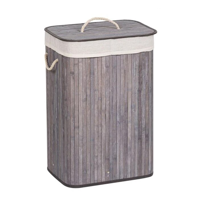 Cos de rufe pliabil din bambus, cu capac, Gri, 40x30x60 cm, 72L - eMAG.ro