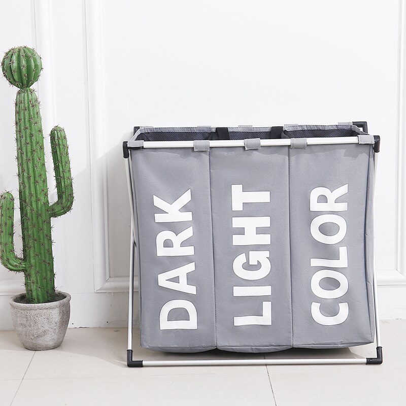 Cos de rufe, 3 compartimente, Aluminiu/Textil, 65x61x37 cm, Gri/Alb ...