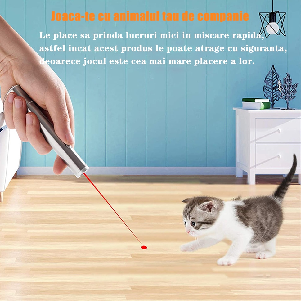 Pointer laser pentru pisici 3 in 1, Jucarie pisici, Inox, Reglabil, USB ...