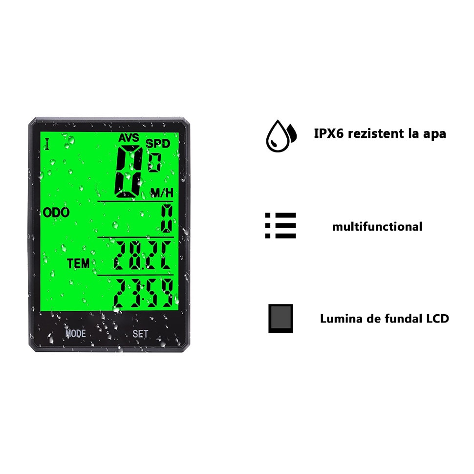 Ciclocomputer wireless, Kilometraj digital bicicleta, rezistent la apa ...