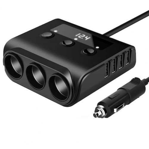 Adaptor priza auto multisocket 100W 3x soclu auto, 4 x USB 3.6A, afisaj ...