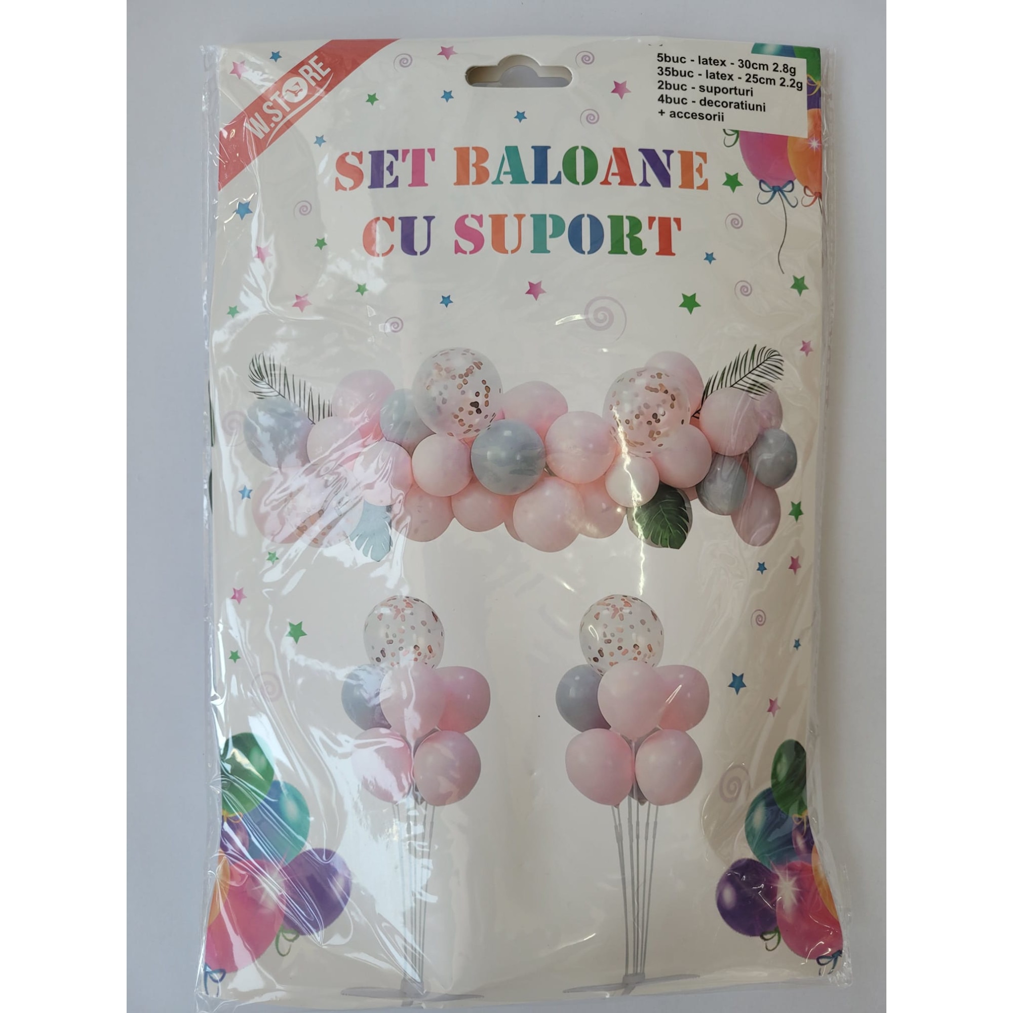 Set decor arcada baloane si suporti roz 46 buc - eMAG.ro