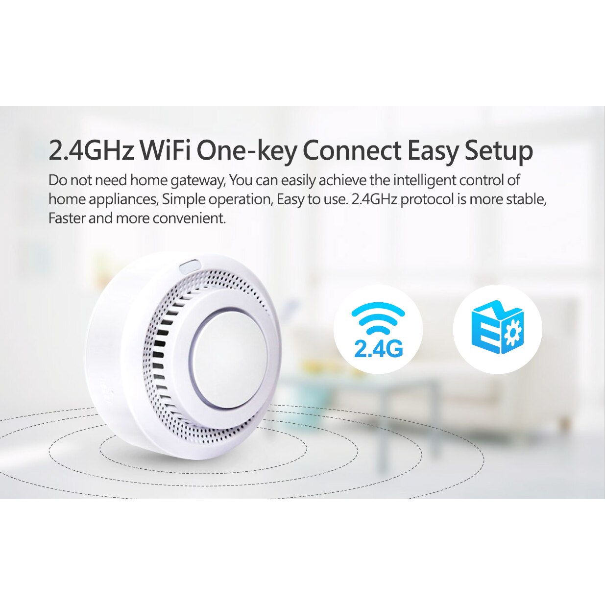 Detector fum cu senzor, Onshop, Wireless, compatibil cu aplicatia Tuya ...