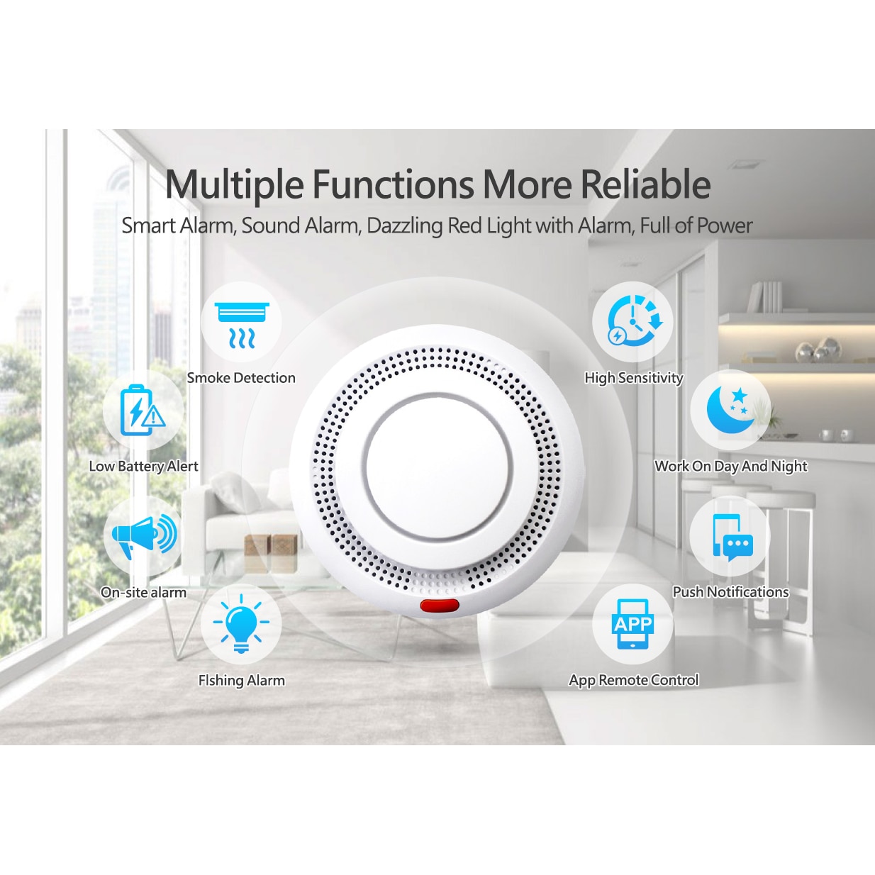Detector fum cu senzor, Onshop, Wireless, compatibil cu aplicatia Tuya ...
