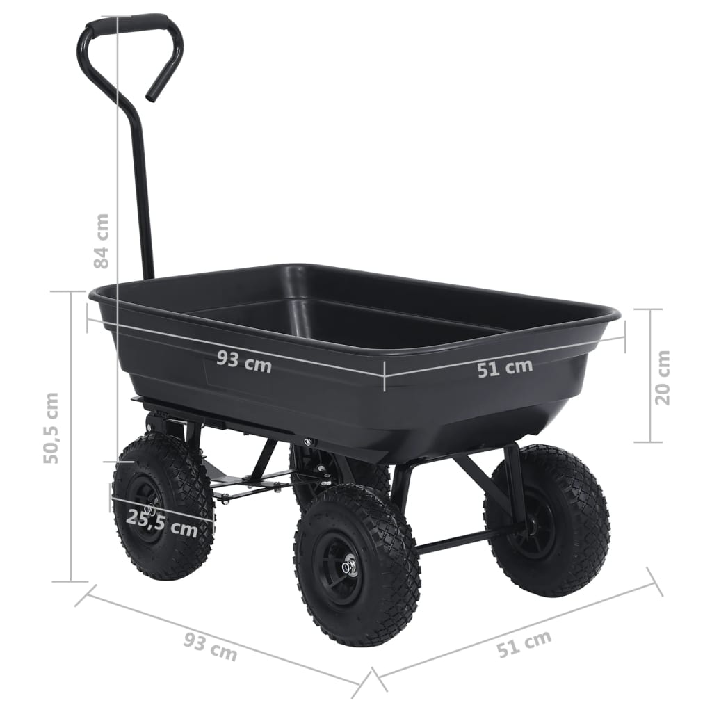 Carucior manual de gradina basculabil vidaXL, negru, 300 kg, 75 L - eMAG.ro