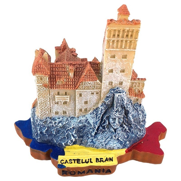 Macheta cu Castelul Bran si Vlad Tepes pe harta Romaniei, 10x9 cm - eMAG.ro