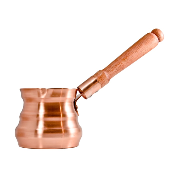 Ibric cupru cafea turceasca, 300 ml, Maner din lemn - eMAG.ro