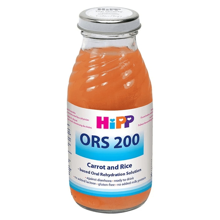 Solutie rehidratare orala Bio Hipp ORS 200, Morcovi si orez, 6 luni ...